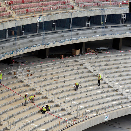 The installation of the seating structure continues in the middle stand ...