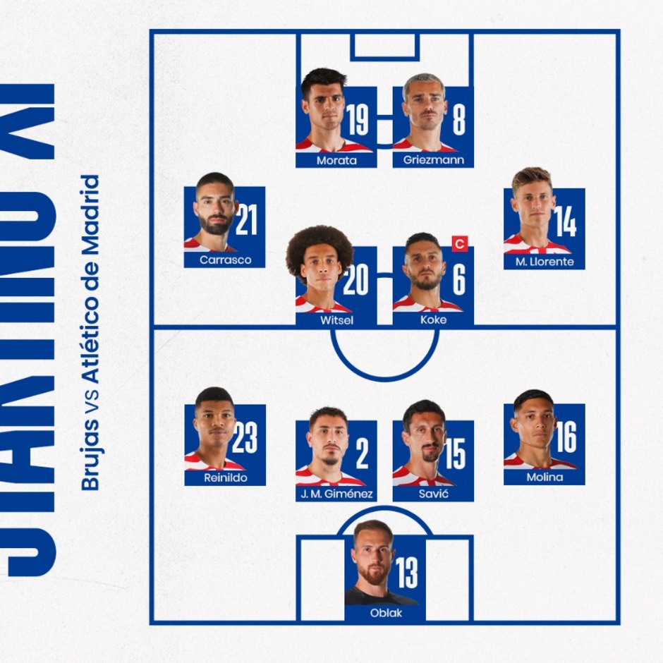 Here's our starting XI vs Club Brugge - Club Atlético de Madrid · Web ...