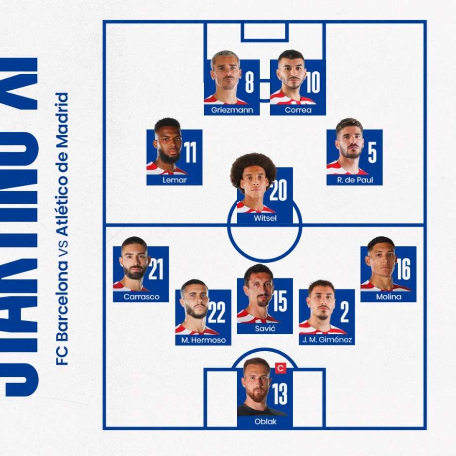 Here's our starting XI vs Barcelona - Club Atlético de Madrid · Web oficial