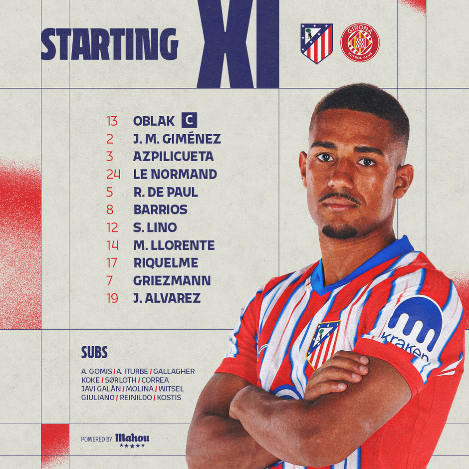 Here's our starting XI vs Girona - Club Atlético de Madrid · Web oficial