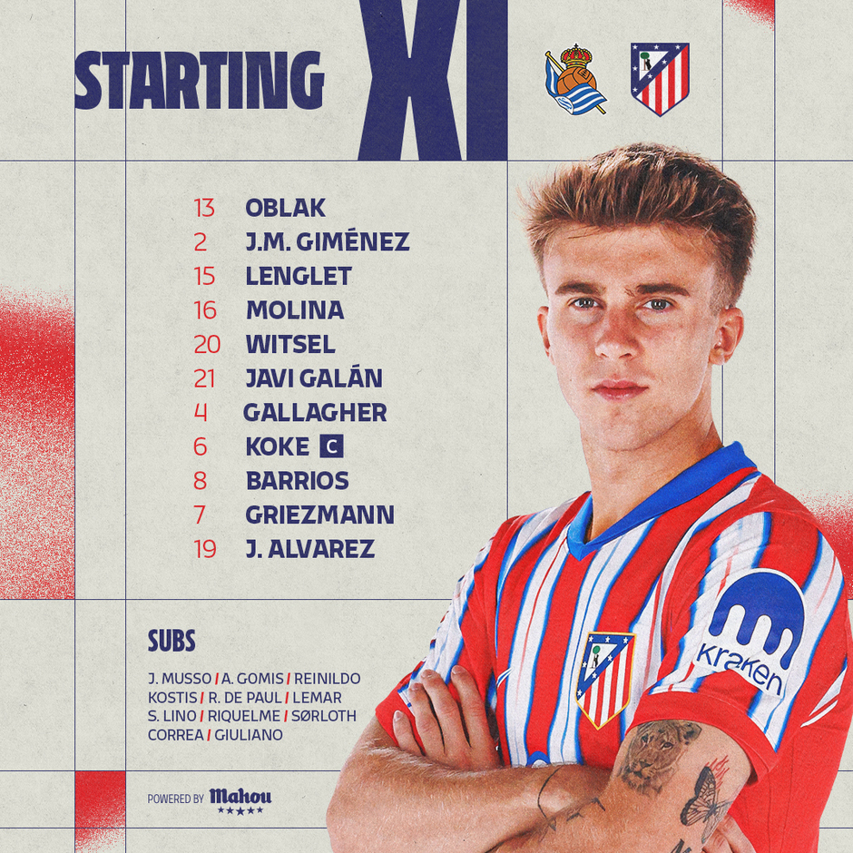 Here's our starting XI vs Real Sociedad - Club Atlético de Madrid · Web ...