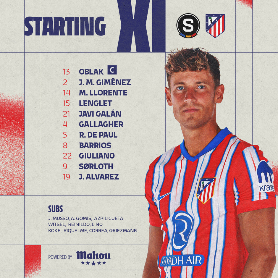 Here's our starting XI vs Sparta Prague - Club Atlético de Madrid · Web ...